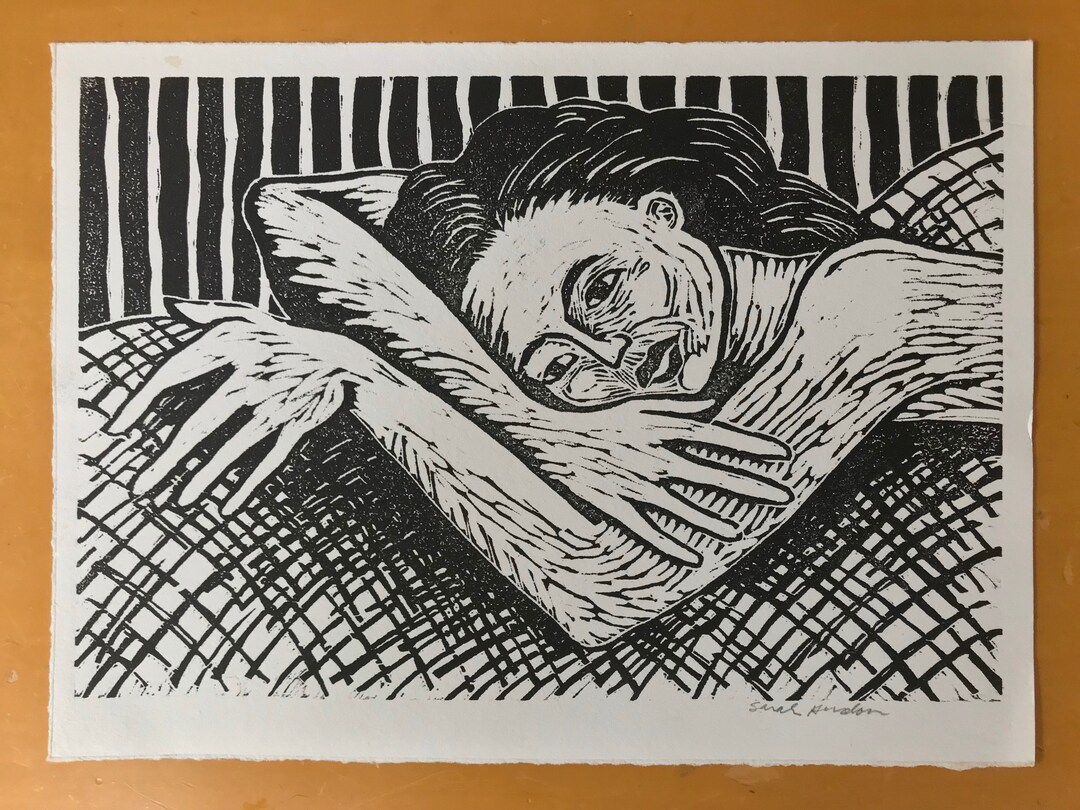 Resting Woman, Unframed Woodcut Print - Etsy