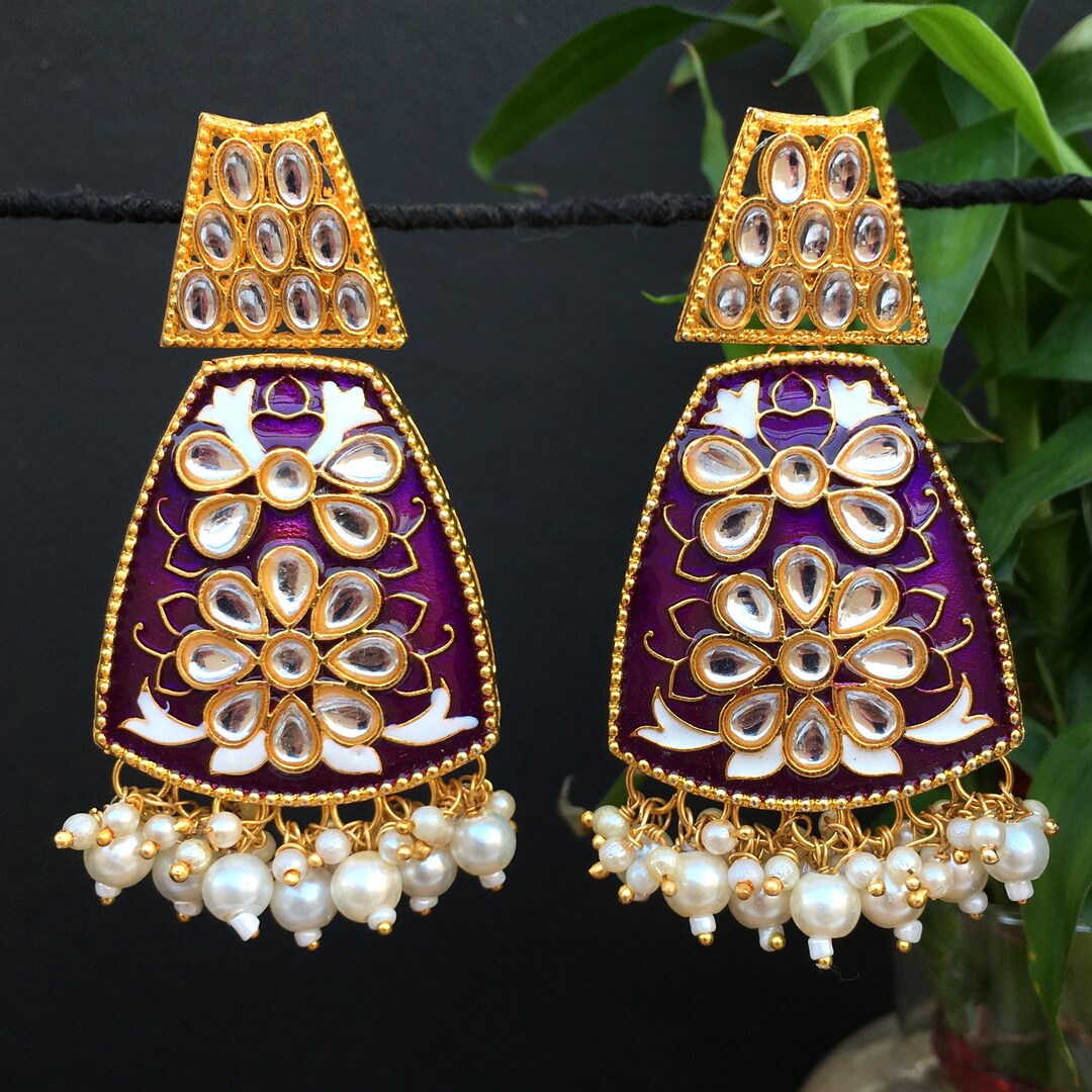 Purple Kundan Earring Traditional Earring Bollywood Earring - Etsy