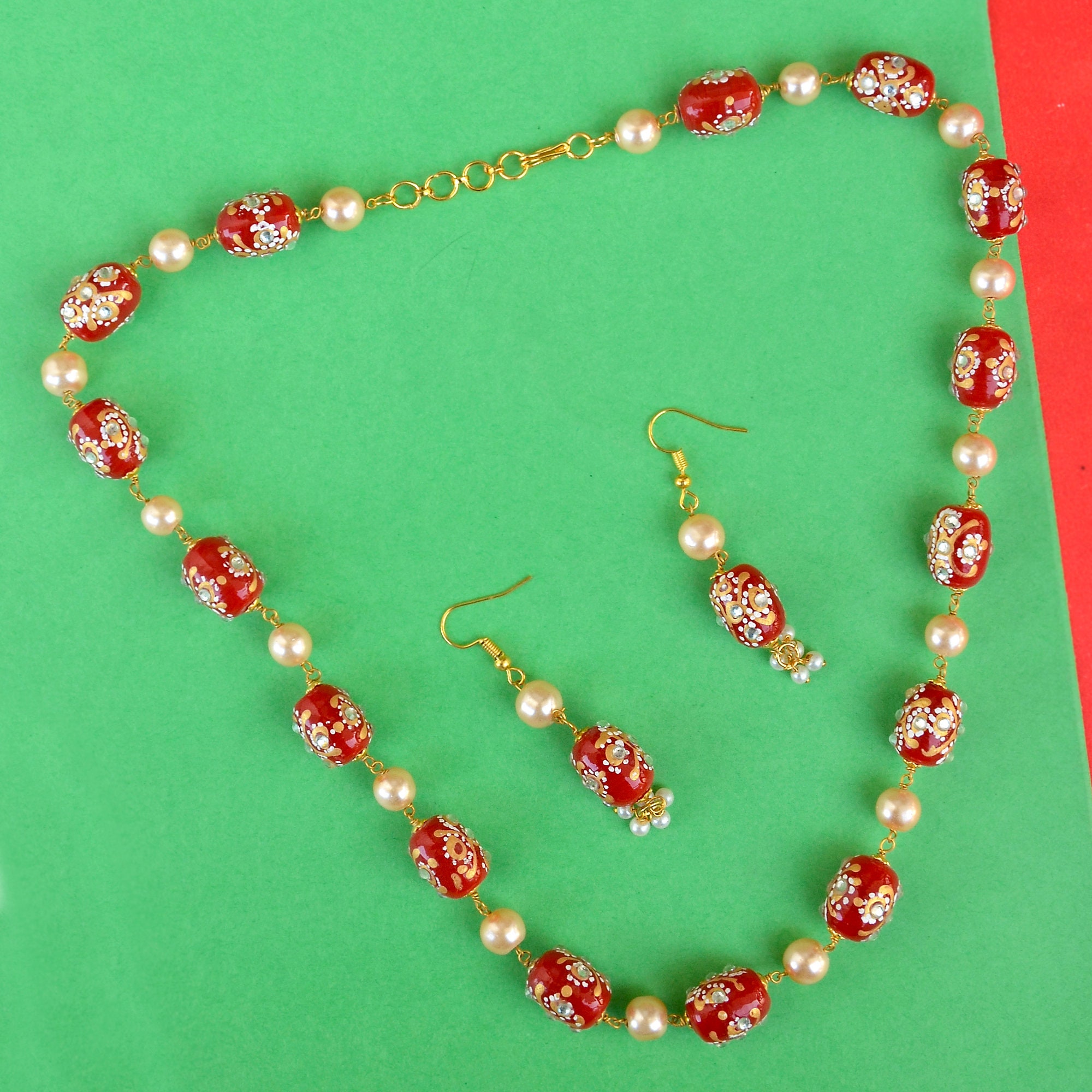 Indian Jewelryhand Painted Tumble Beads Necklace With - Etsy Canada