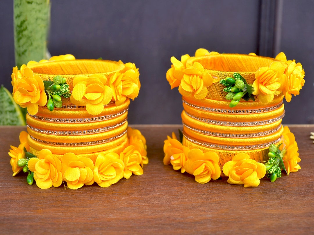 Silk Thread Indian Bangles Set: Floral Wedding Jewelry - Etsy