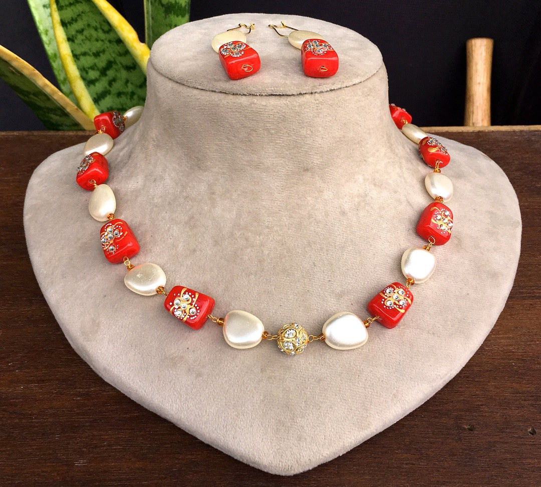 Indian Jewelry,hand Painted Tumble Beads Necklace With Earring,indian ...