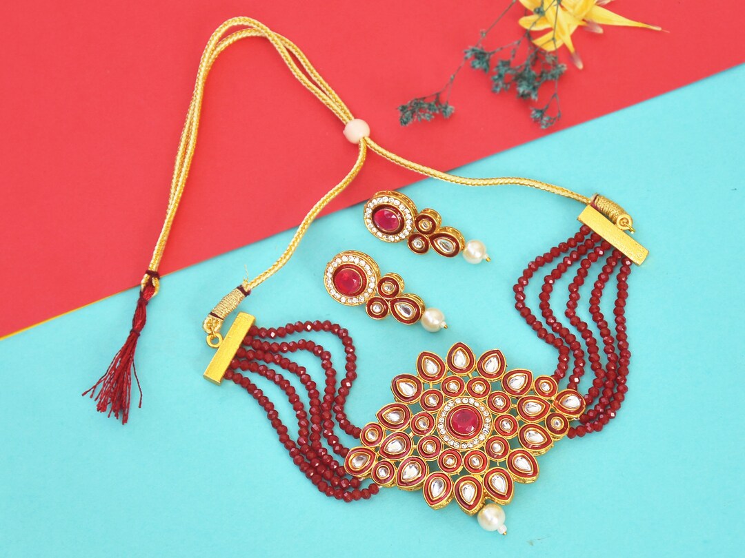 Maroon Choker,indian Choker,indian Kundan Jewelry,wedding Jewelry ...