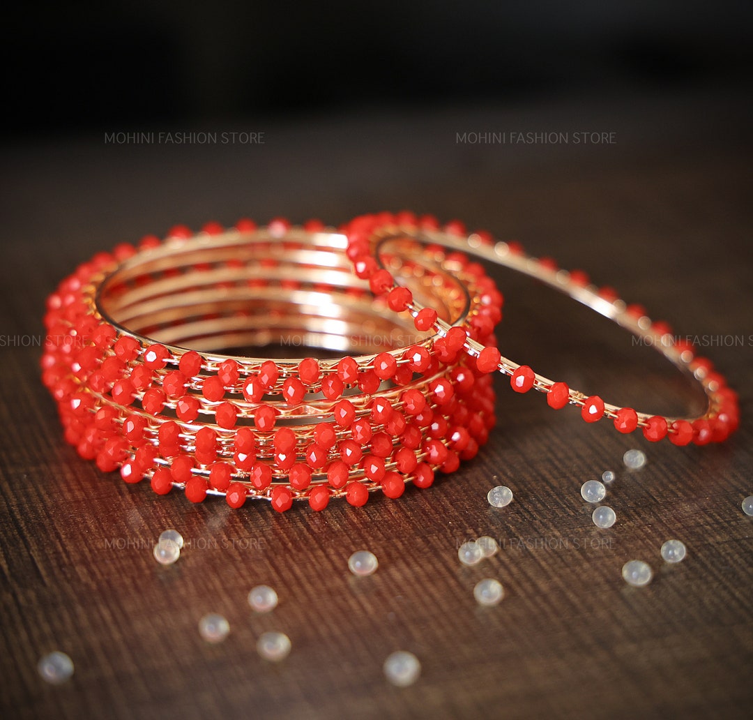 Indian Bangles Set of 8,indian Bangles, Statement Kangan, Beaded ...