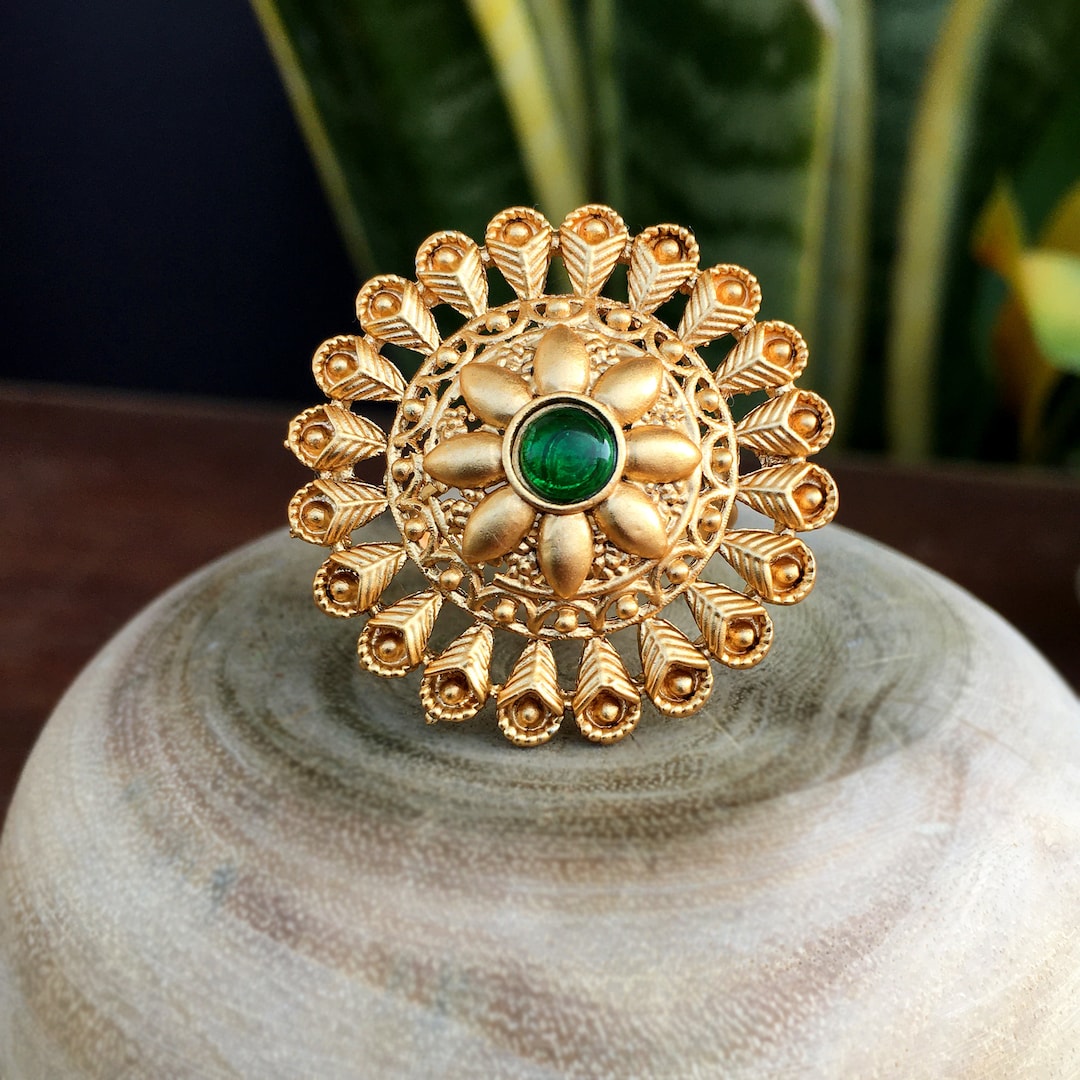 Indian Gold Plated Ring, Traditional Ring, Adjustable Ring, Statement ...