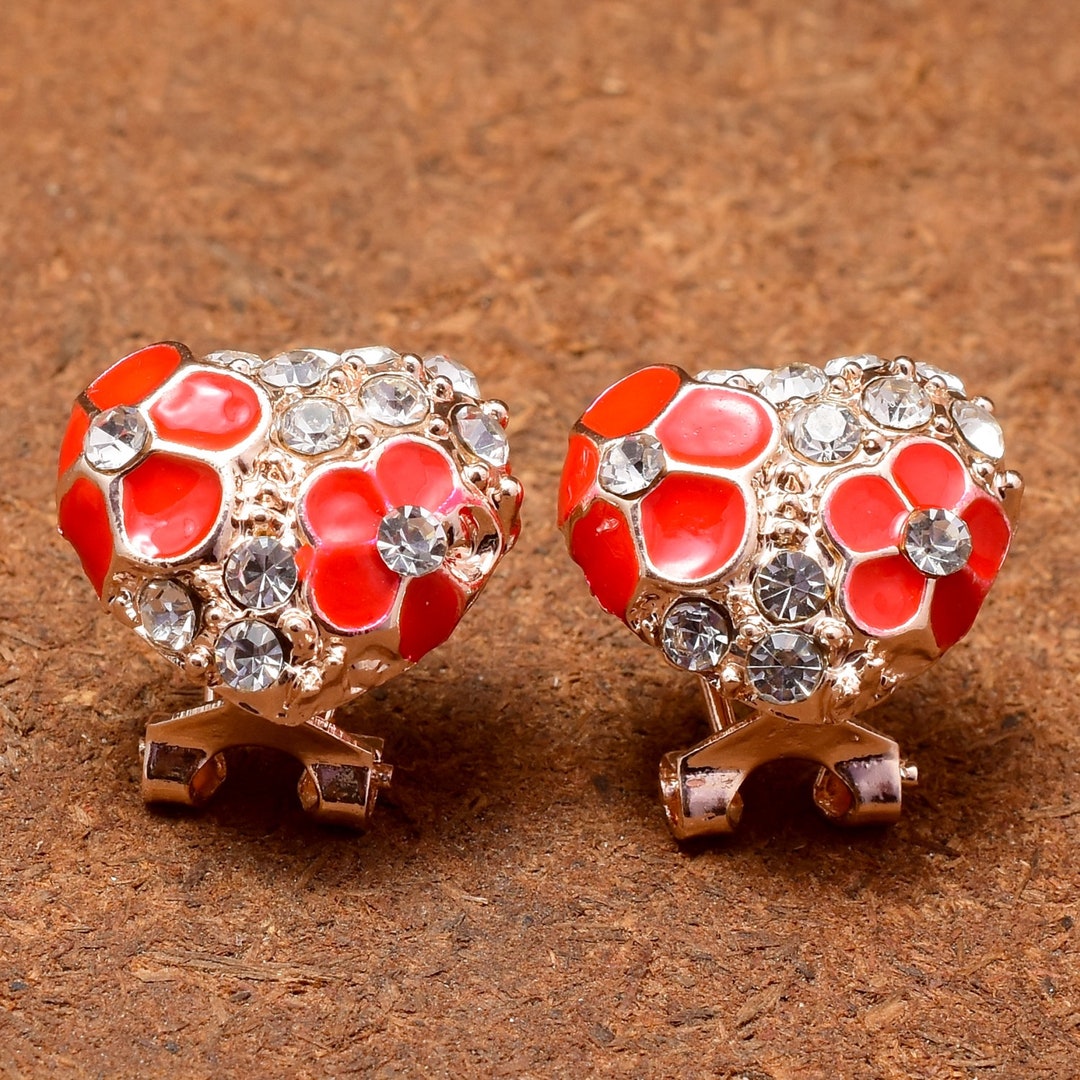 Gold Plated Red Stud Earring indian Jewelry indian Earring bridesmaids Gift weddingjewelry statementjewelry heart Shape Earring gift for Her Etsy