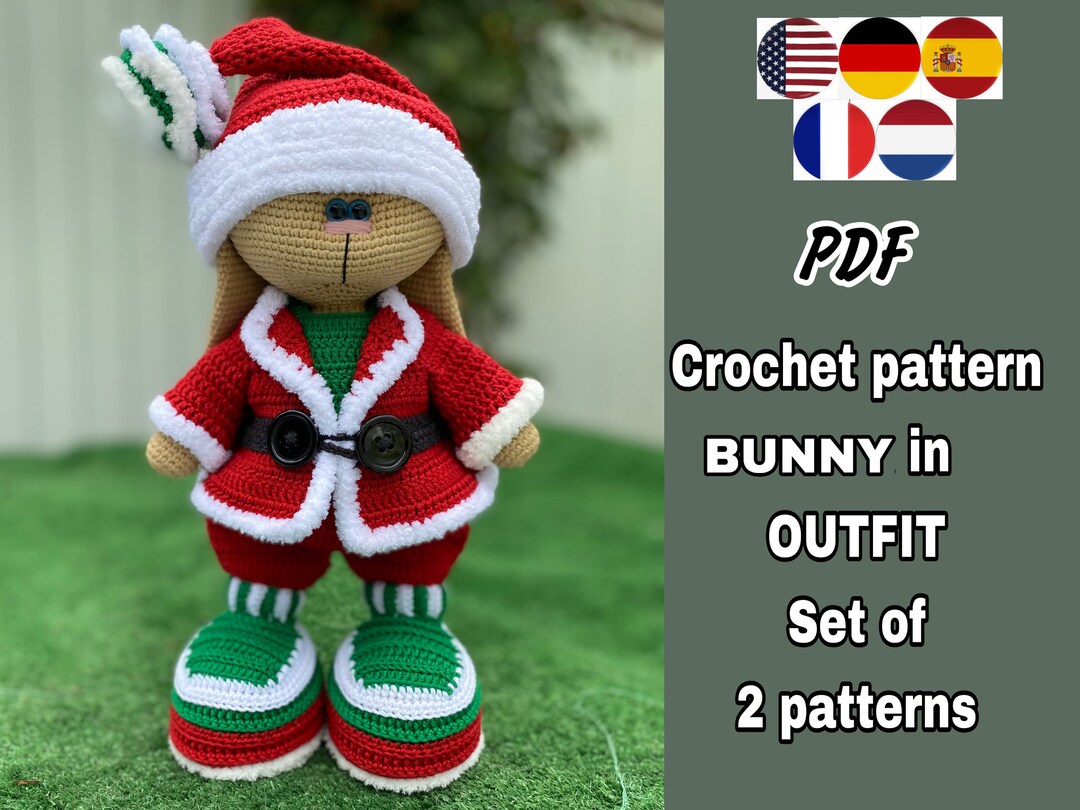 SET of 2 PATTERNS. Crochet Tutorial santa Clothes Set and Bunny Pattern ...