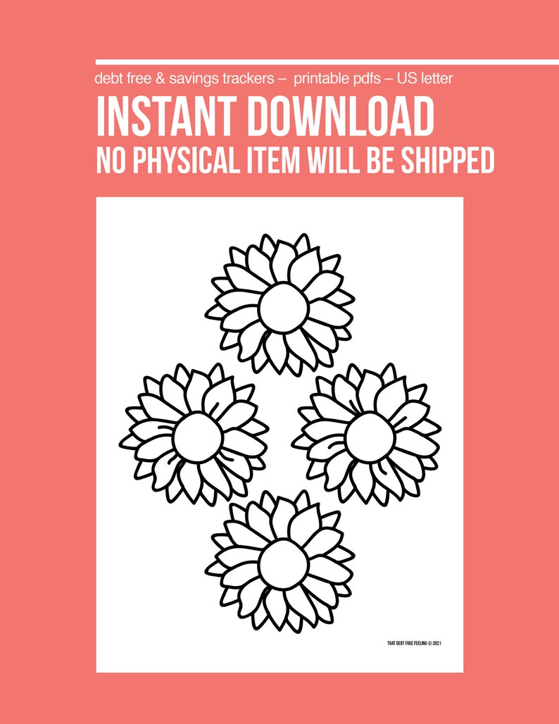 Debt Free Progress Coloring Chart Sunflowers | Etsy