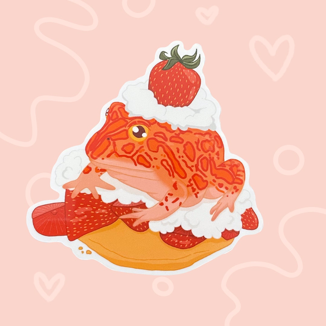 Strawberry Pacman Frog Sticker | Vinyl Sticker | Weatherproof and ...