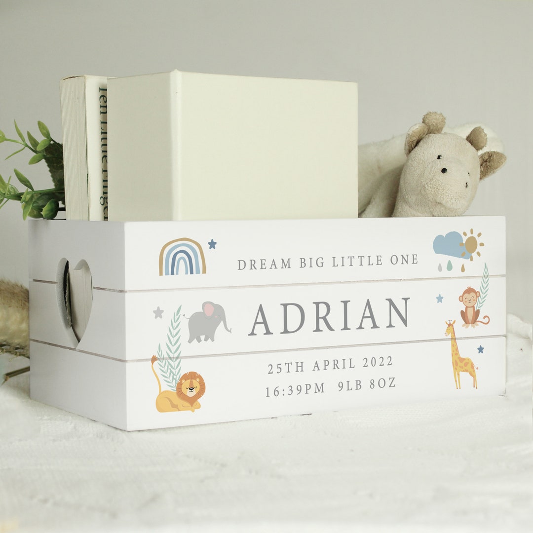 Personalised Safari Animals Storage Crate New Baby Gifts Storage Baby ...