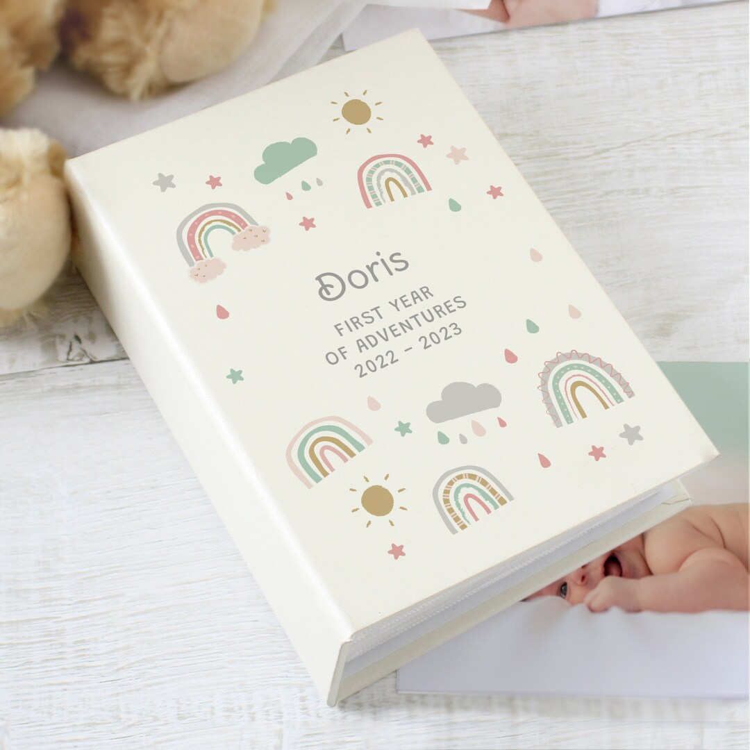 Personalised Babys First Years Photo Album Rainbow & Sun Picture Book ...