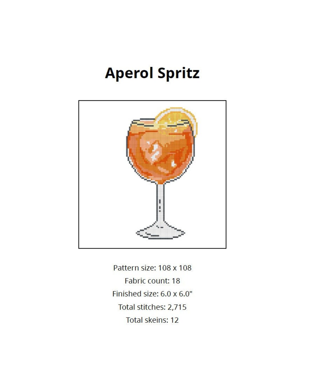 Needlepoint Chart, Cross Stitch Pattern, Modern Aperol Spritz, Digital ...