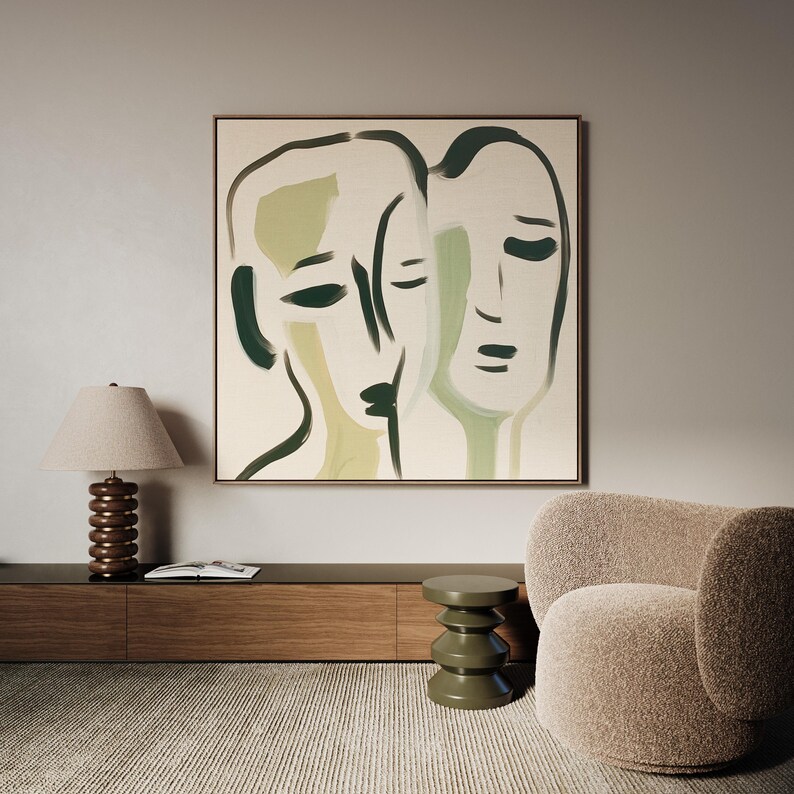 Green Matisse Inspired Faces Line Art, Vintage Fauvism Style Abstract ...