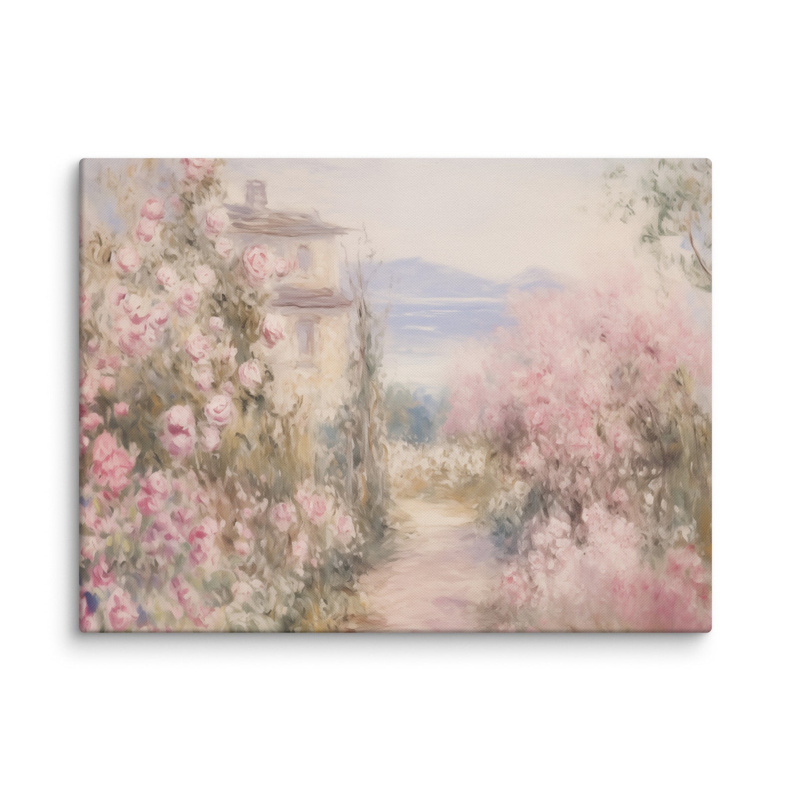 Cottagecore Canvas Art, Roses Garden Cottage Canvas Wall Art Painting ...
