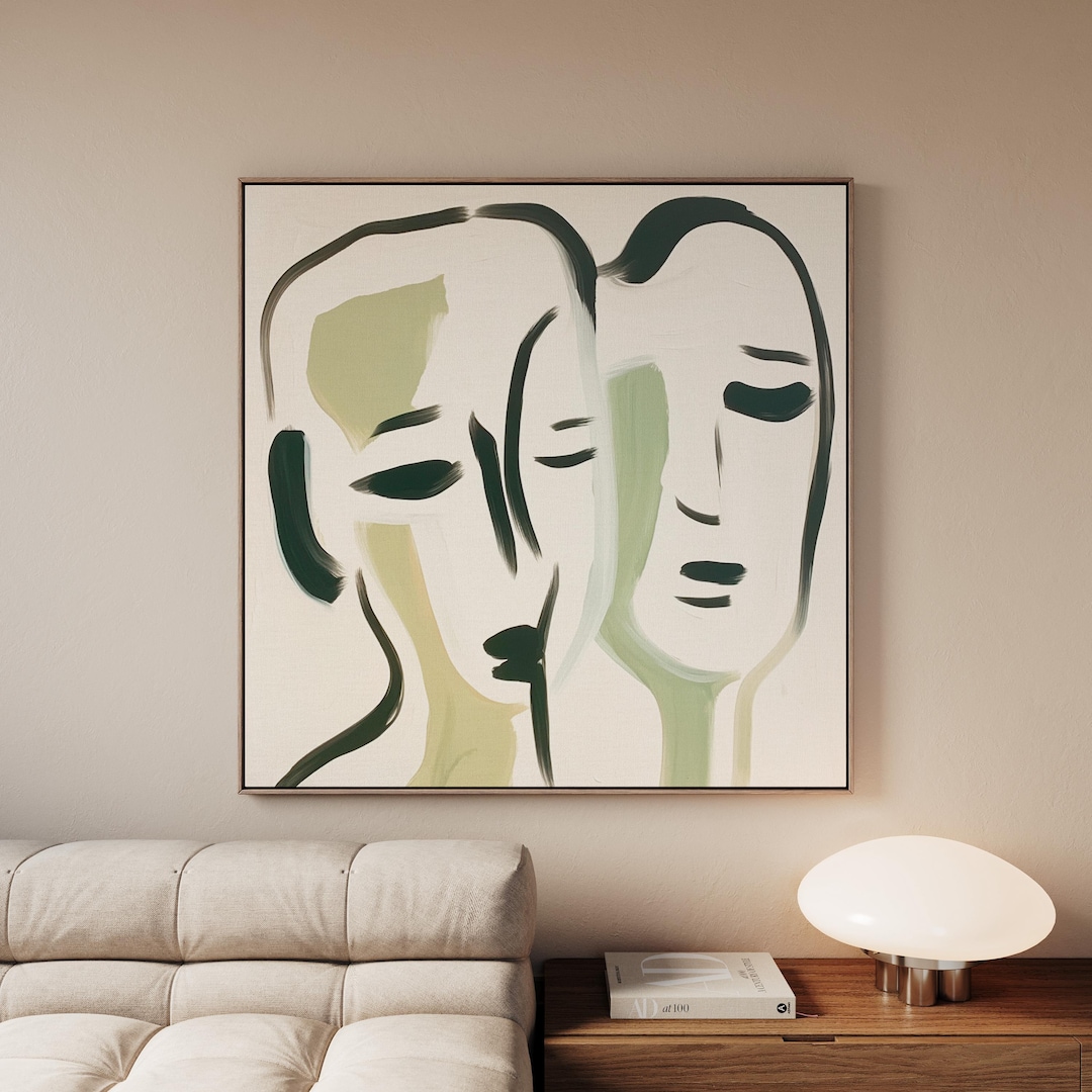 Green Matisse Inspired Faces Line Art, Vintage Fauvism Style Abstract ...