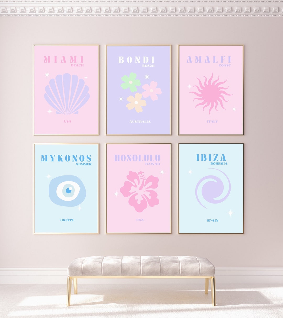 Travel Print Set of 6, Coconut Girl Aesthetic, Preppy Travel Poster ...