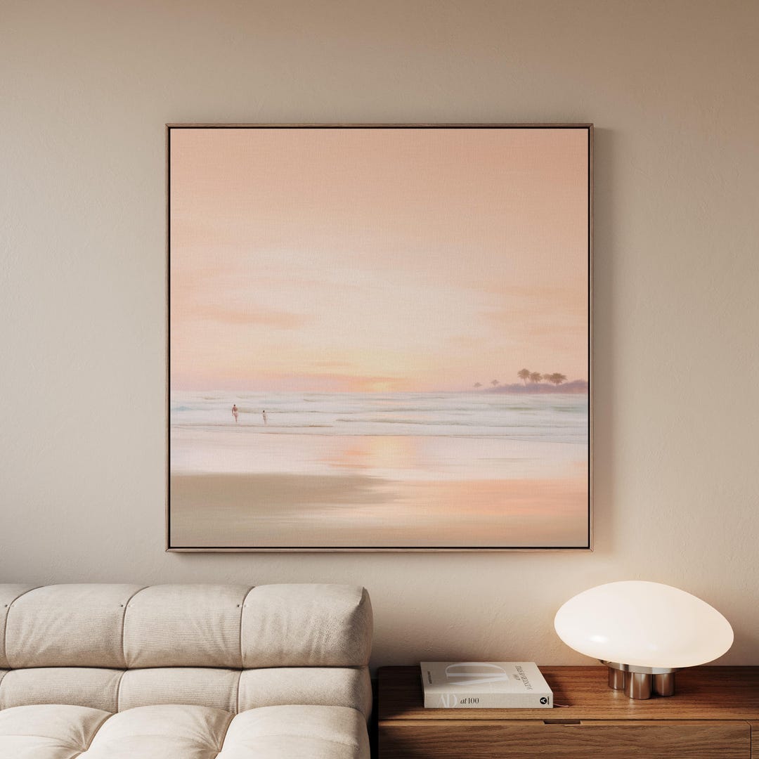 Soft Orange Sun Beach Oil Painting Canvas, Monet Style Sunrise Seascape ...