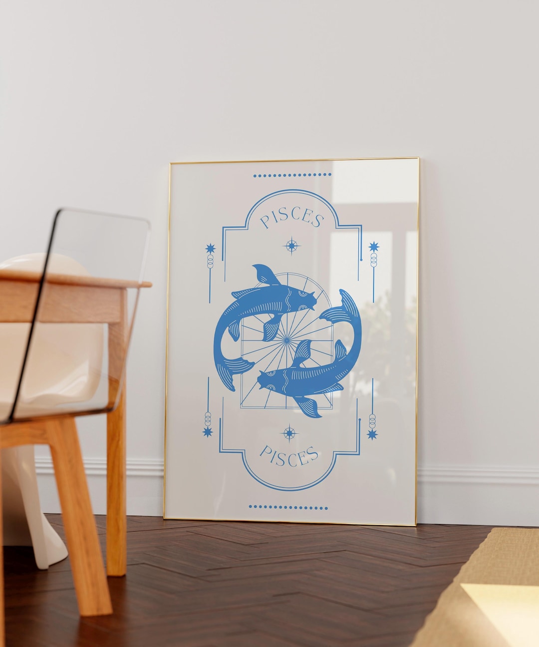 Blue Retro Pisces Wall Art Poster, Minimalist Zodiac Print, Trendy ...