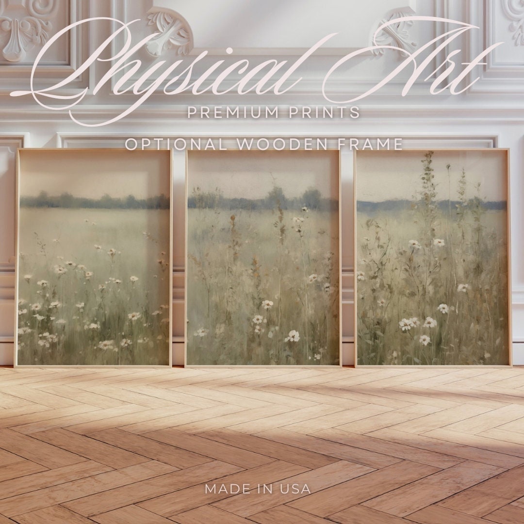 Wildflower Field Framed Wall Art Prints Set of 3, Flower Meadow ...