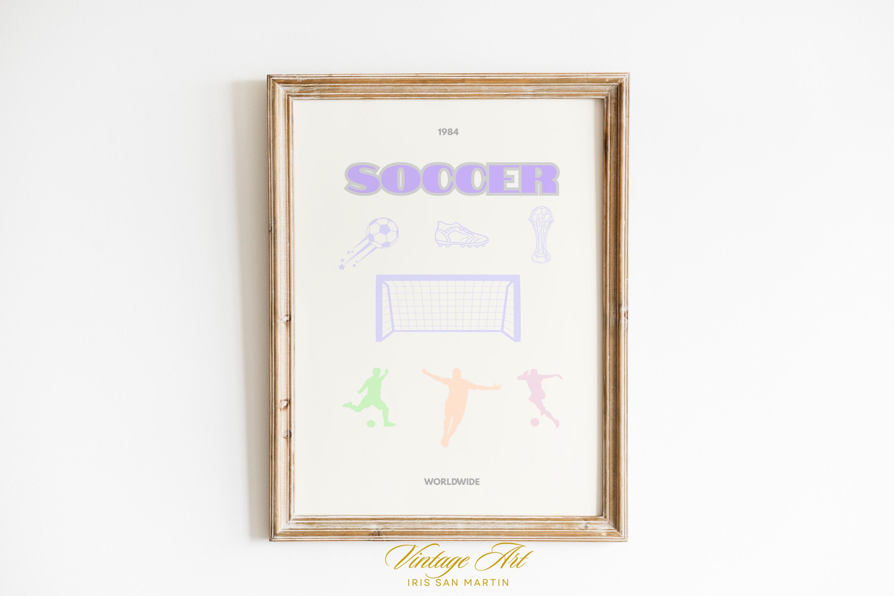 Soccer 80s Poster, Retro Football Wall Art, Vintage Sports Decor in ...