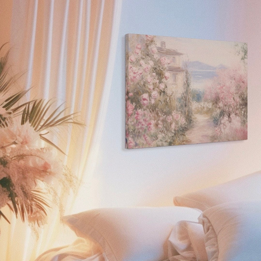 Cottagecore Canvas Art, Roses Garden Cottage Canvas Wall Art Painting ...