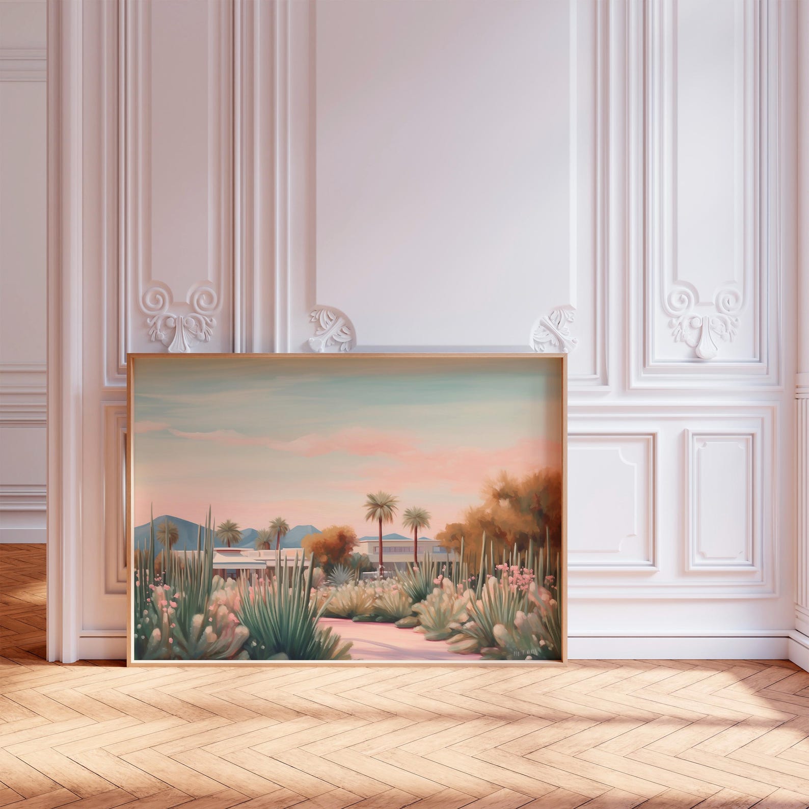 Queen Creek Arizona Desert Art, Retro Pastel Pink Aloe Vera Plant House ...