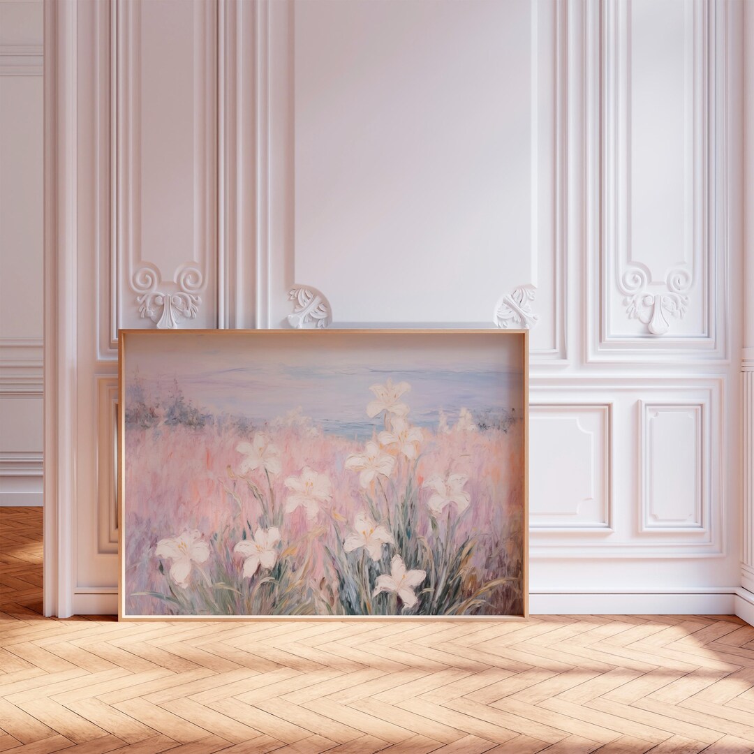 Monet Style Textured Oil Painting Poster, Vintage Muted Baby Pink ...