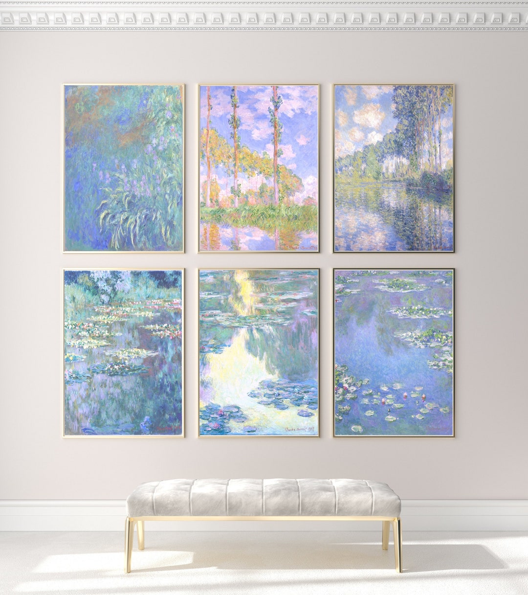 Claude Monet Paintings Prints Set 6 Framed, European Farmhouse Decor ...