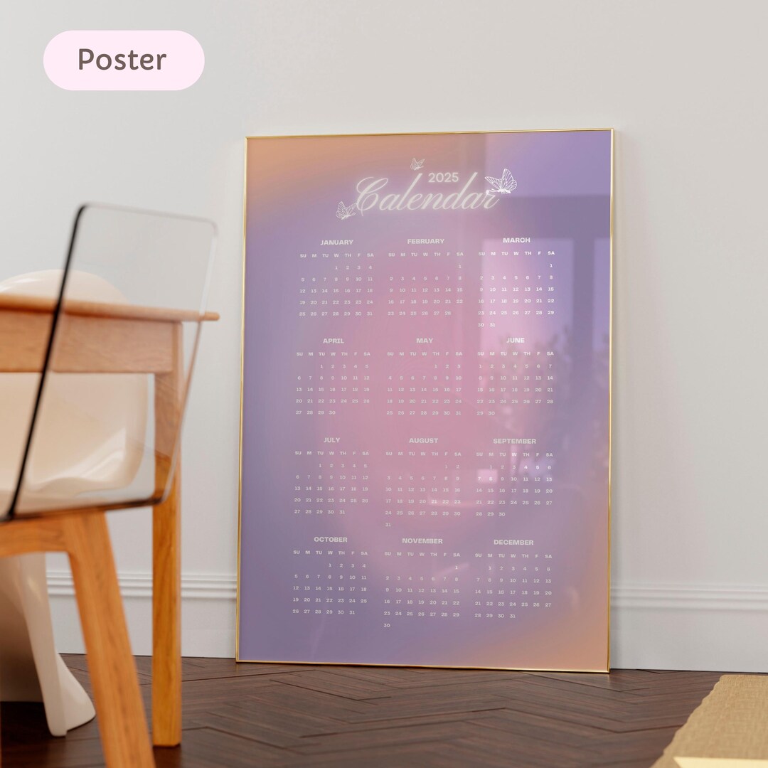 2025 Calendar Poster, Aesthetic Aura Wall Art, Gradient Colorful Print ...