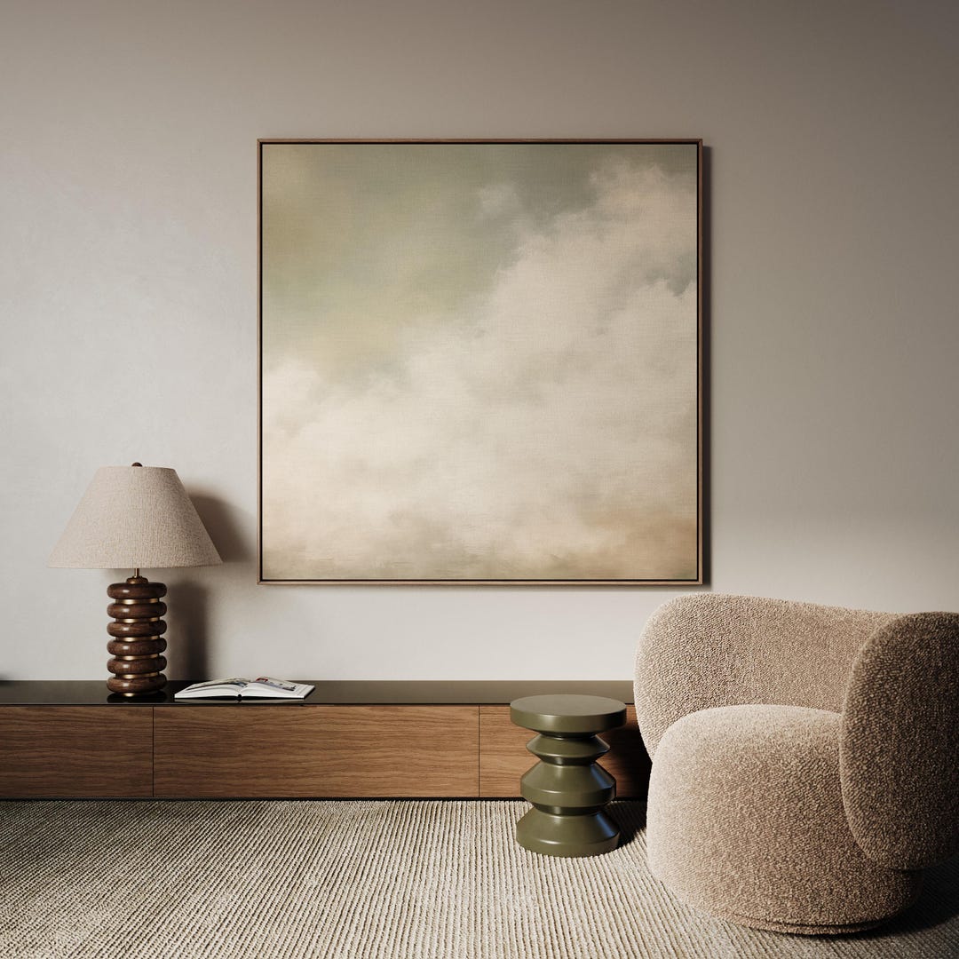 Beige Clouds Bedroom Squared Framed Canvas, White Clouds Beige Sky Wall ...