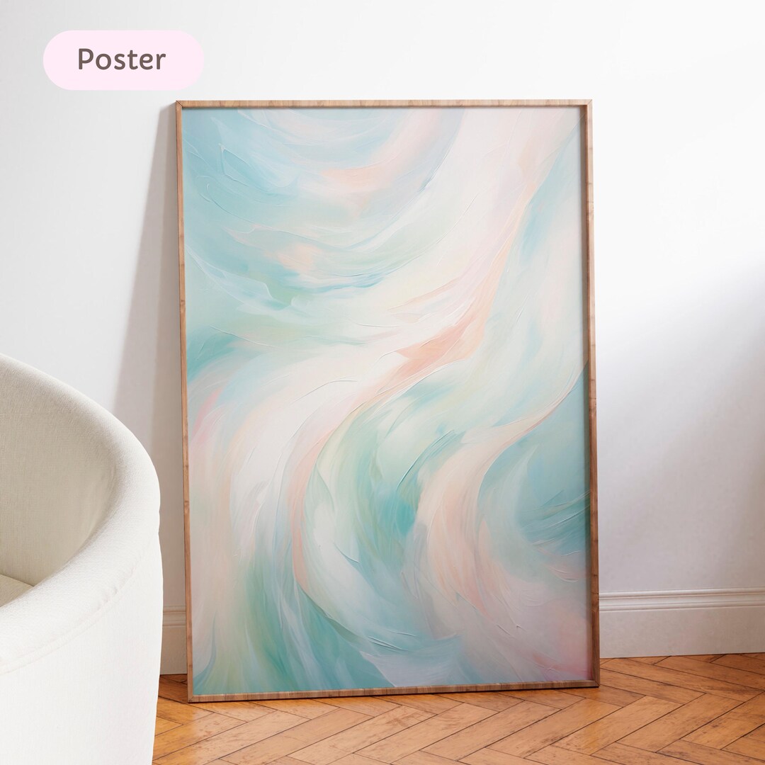Blue Pink Cream Oil Painting, LA Postmodern Wavy Style, Vintage ...