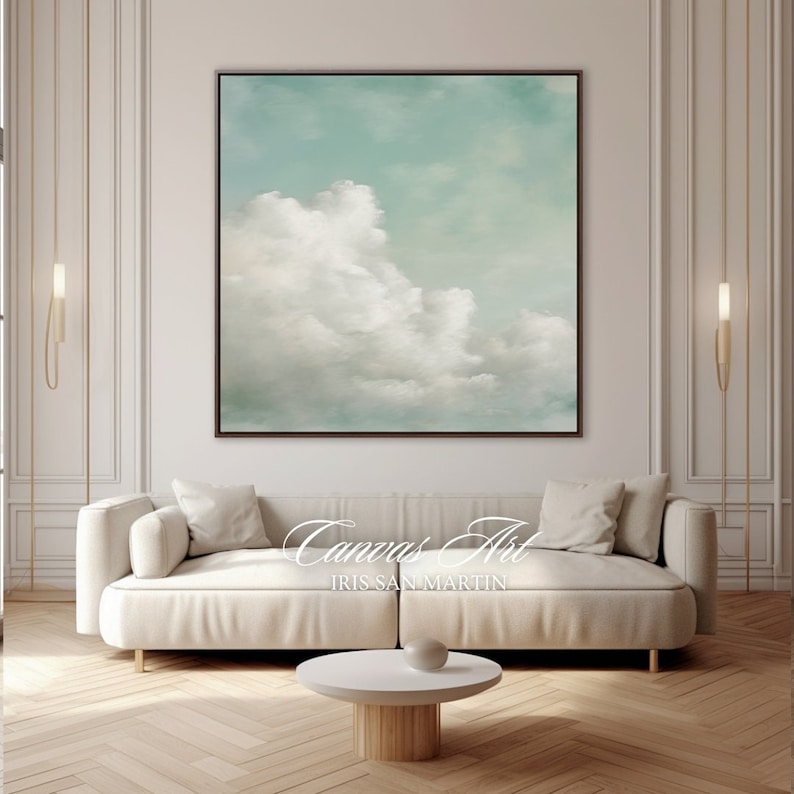 Sage Green Cloud Art, Square Canvas Print, Abstract Minimalist Art ...