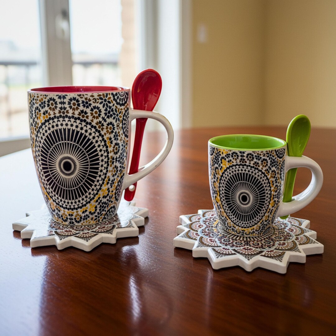 Moroccan Mosaic Ceramic Mug Set: Handcrafted Zellij Coffee Cup With ...