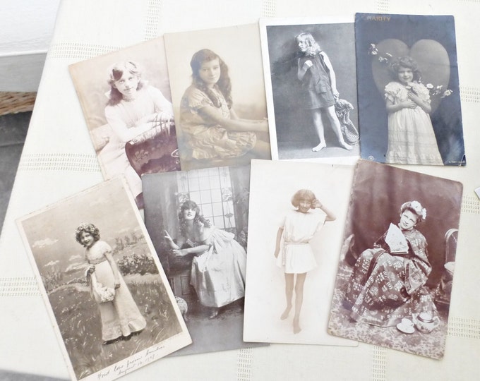 8 X Vintage Black & White Postcards | Edwardian Girls Ladies Postcards ...