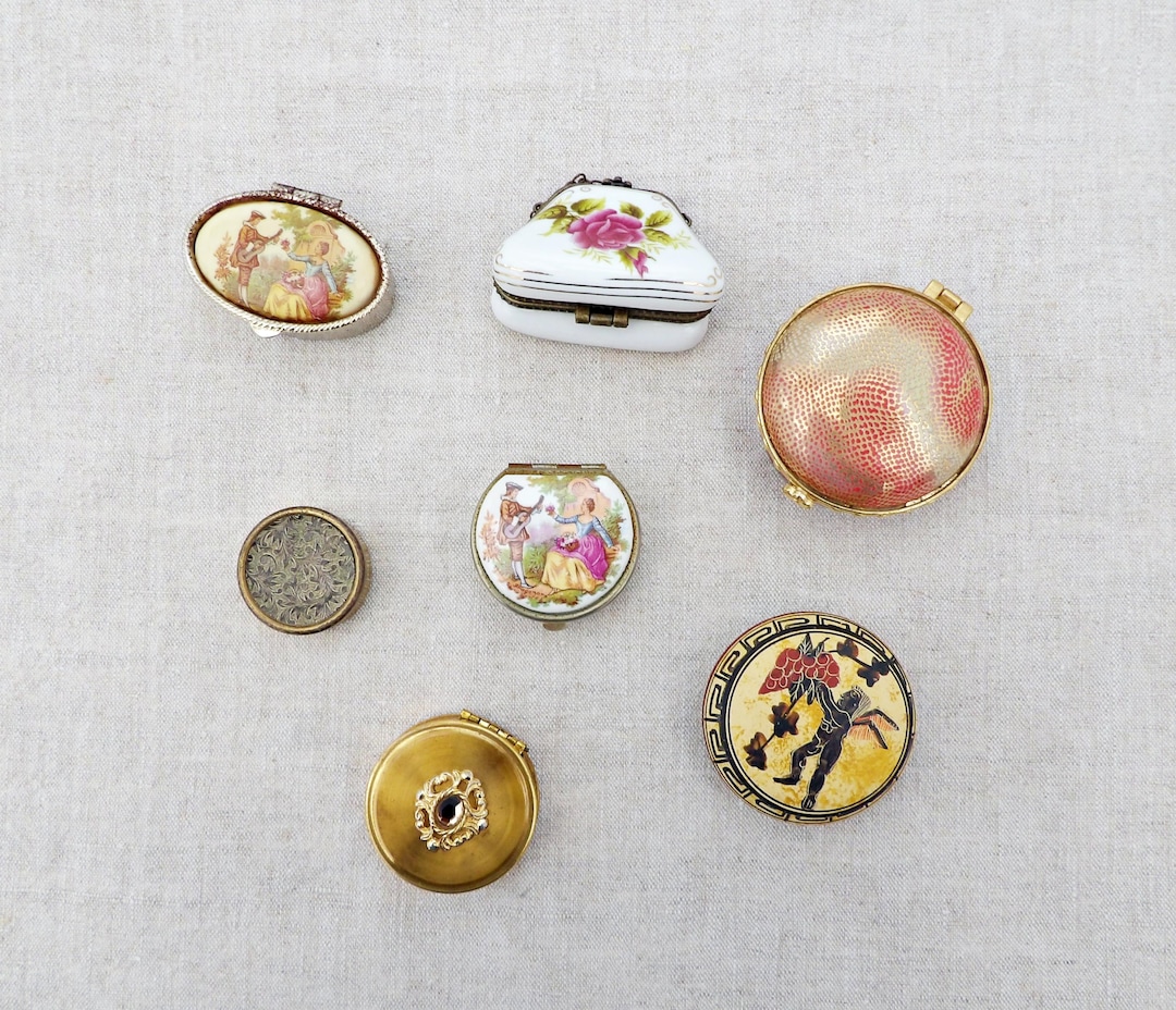 Vintage Enamel Pill Boxes | Ceramic Floral , Couples , Jewelled Tablet ...