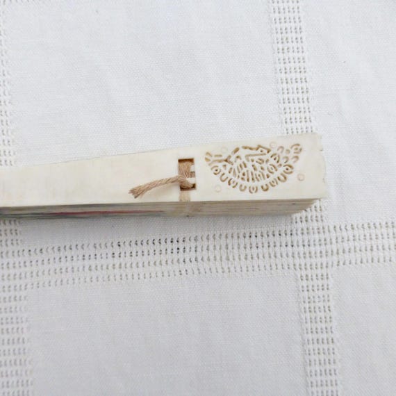 1920s Celluloid Brise Fan | Peacock and Flowers Cream… - Gem