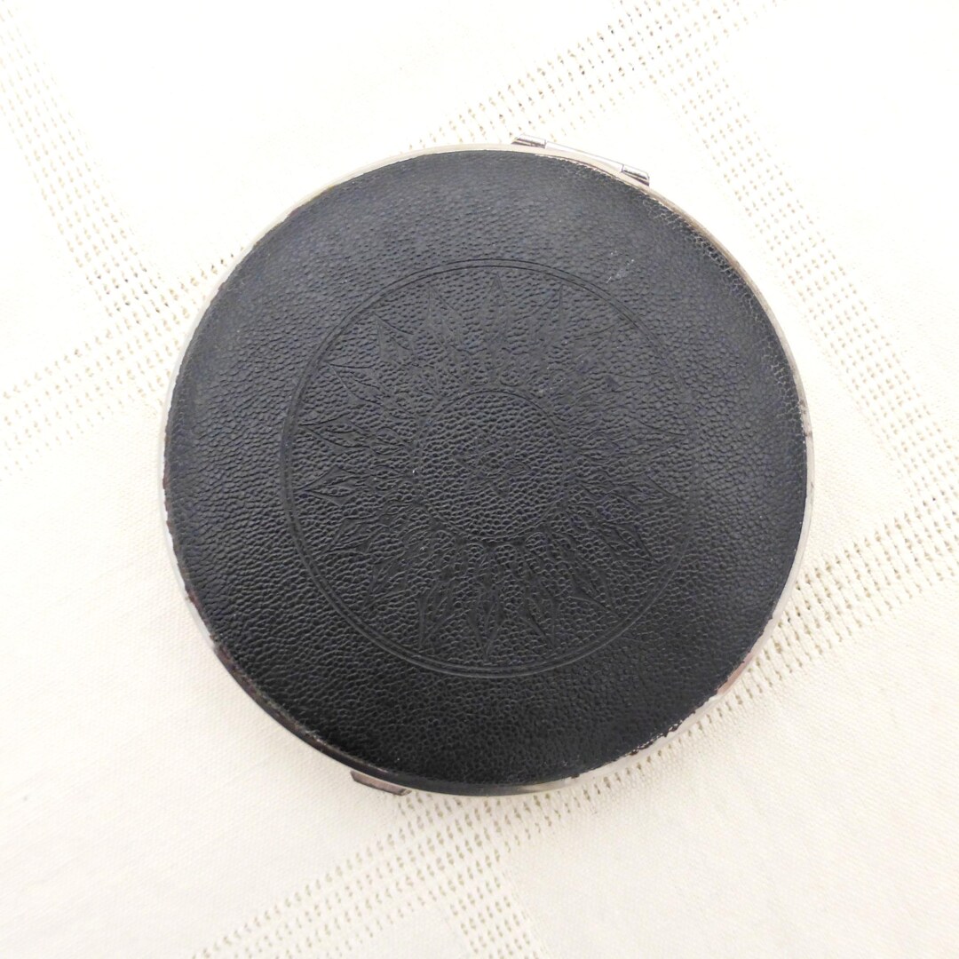 Vintage Leather Black Princess Compact | Large Vanity Compact | Make up ...