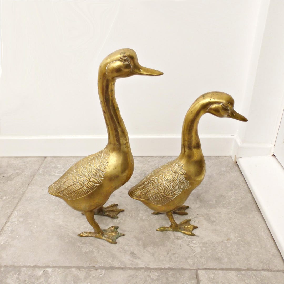 Vintage Large Solid Brass Ducks 2 Duck Bird Ornaments Pair Bird ...