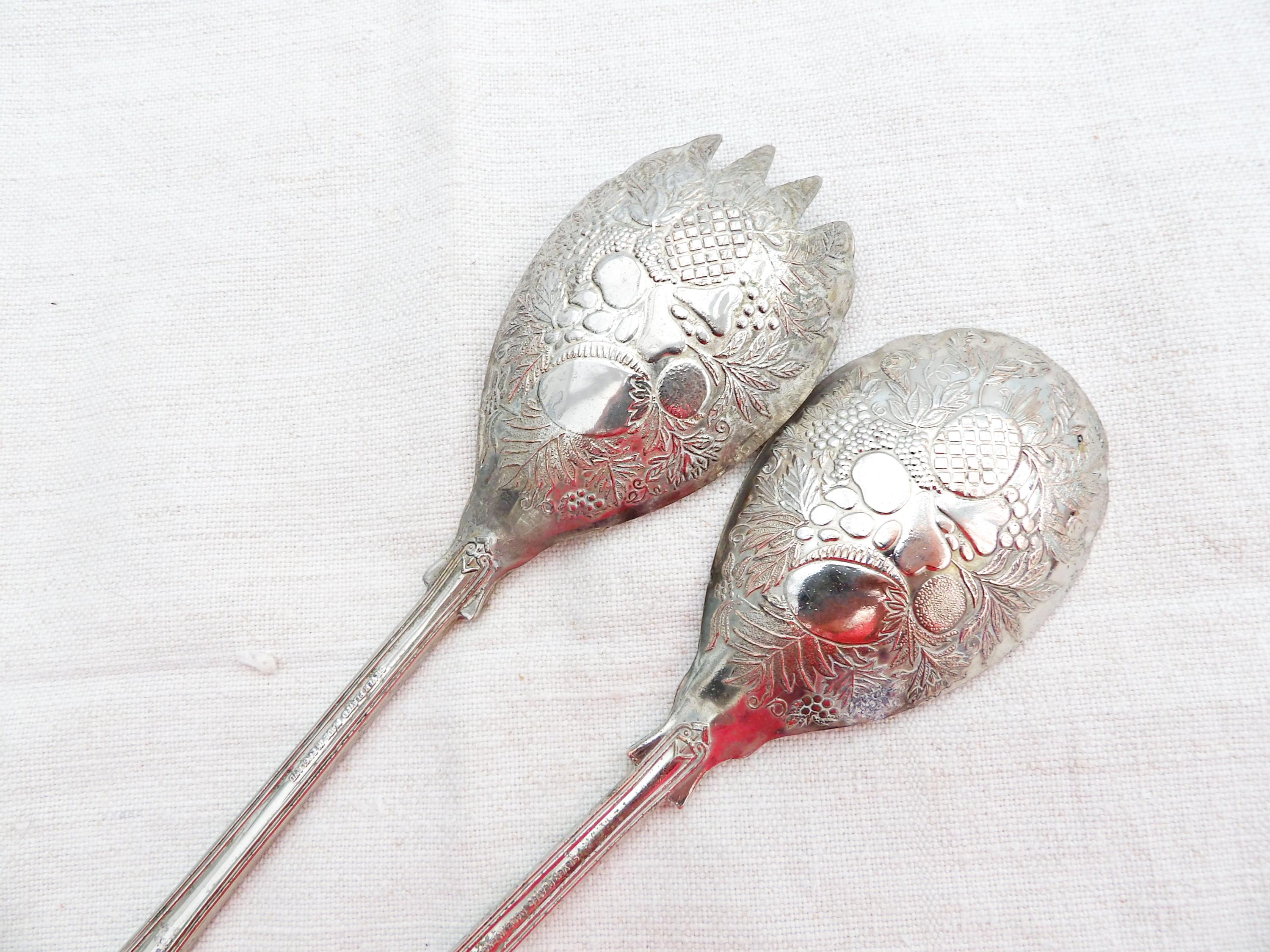 Antique Salad Servers - Silver Plated Salad Spoons - English Silverware ...