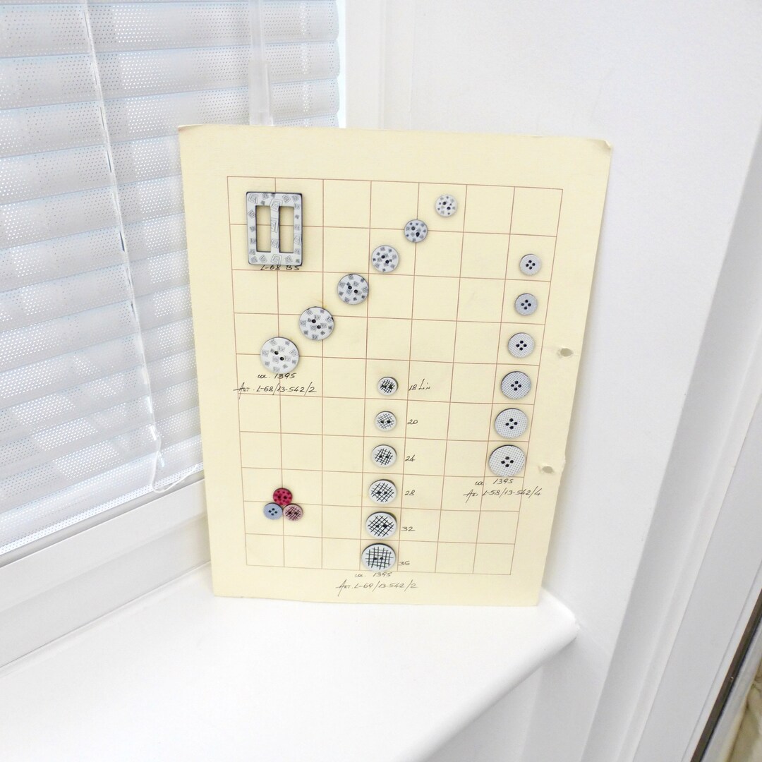 Vintage Card Button Sampler | Graphic Patterned Grey Buttons | Salesman ...