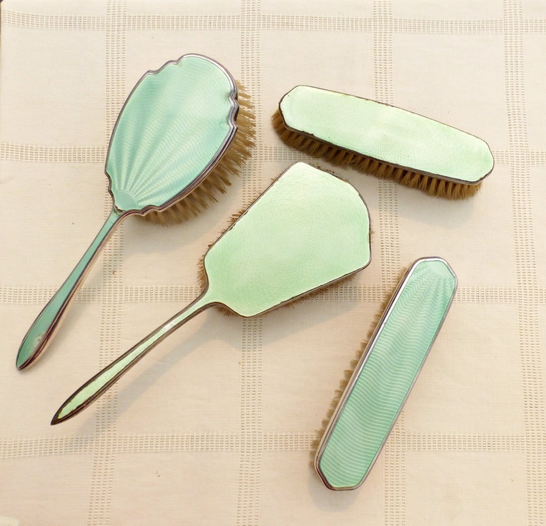 Vintage Vanity Brushes | Vintage Green Guilloche | Art Deco Hair Brush ...