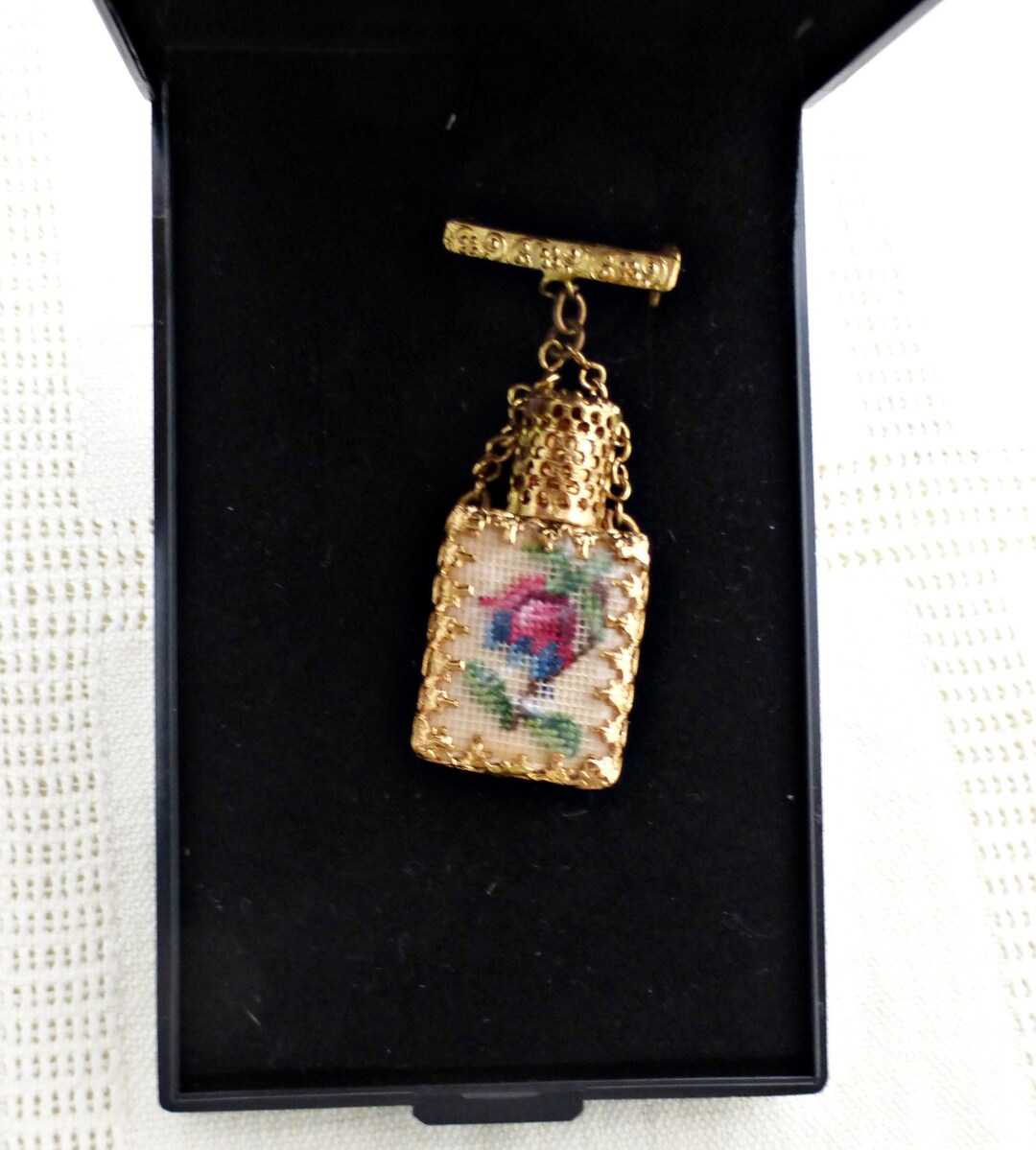 Perfume Bottle Brooch 1930's Embroidered Perfume Bottle Pin Perfume ...