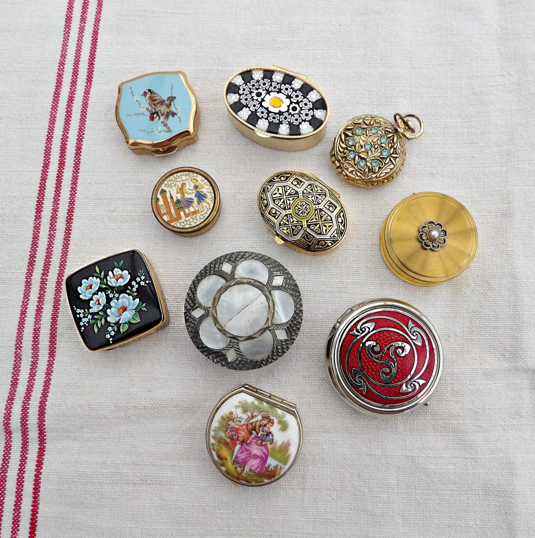 Vintage Enamel Pill Boxes, Ceramic Floral , Stratton, Couples ...