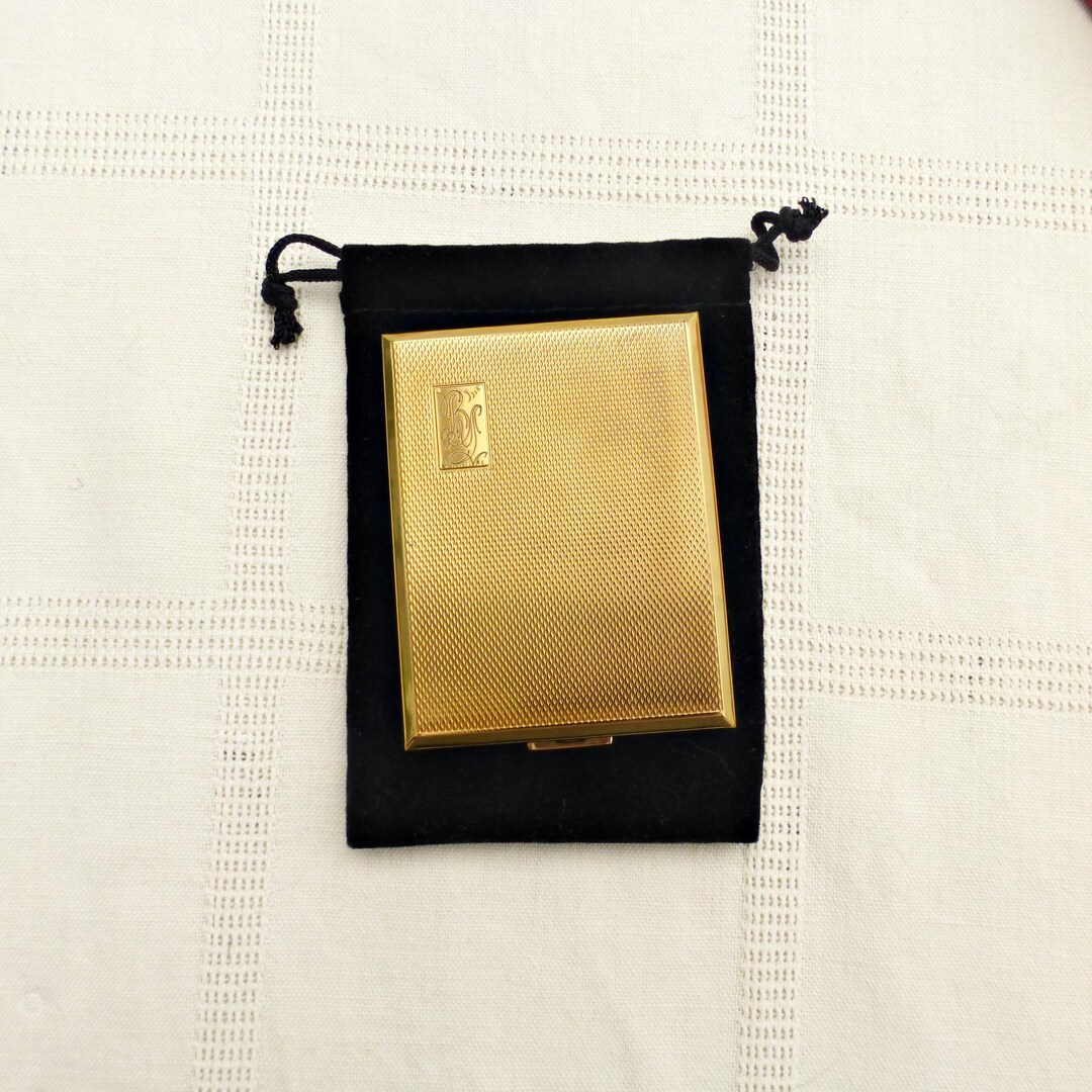 Vintage KIGU Rectangular Compact | Gold Tone Engine Turned Powder ...