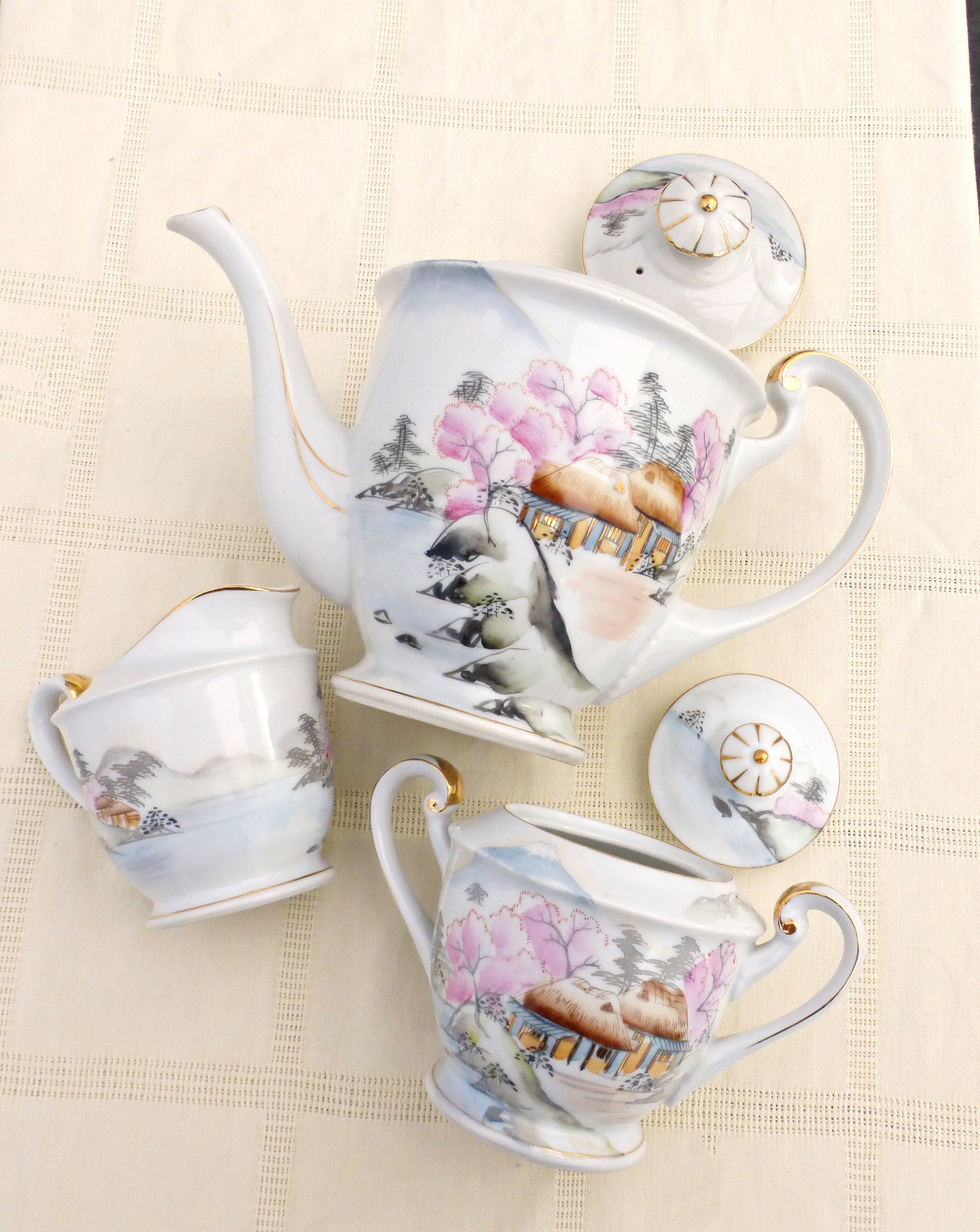 Japanese Antique Tea Set Oriental Tea Pot Milk and Sugar - Etsy