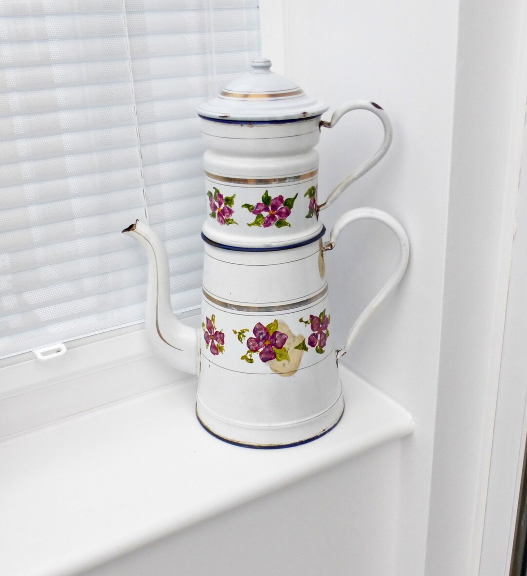 1930s Vintage French Coffee Pot | Large Stove Top Percolator | Enamel ...