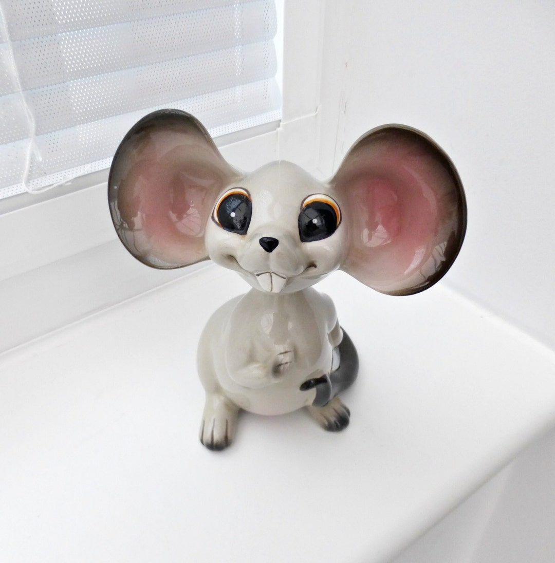 Vintage Large Bobblehead Mouse Nodder Ceramic Mouse Grey China Mouse ...