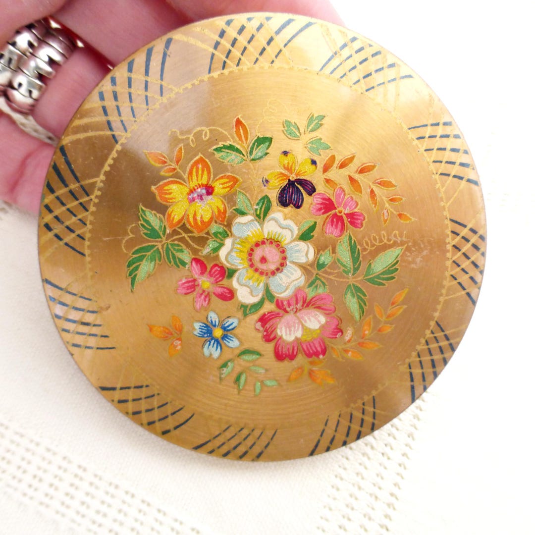 1930s Floral Compact | Gold Tone Art Deco Ladies Vanity Mirror | - Etsy