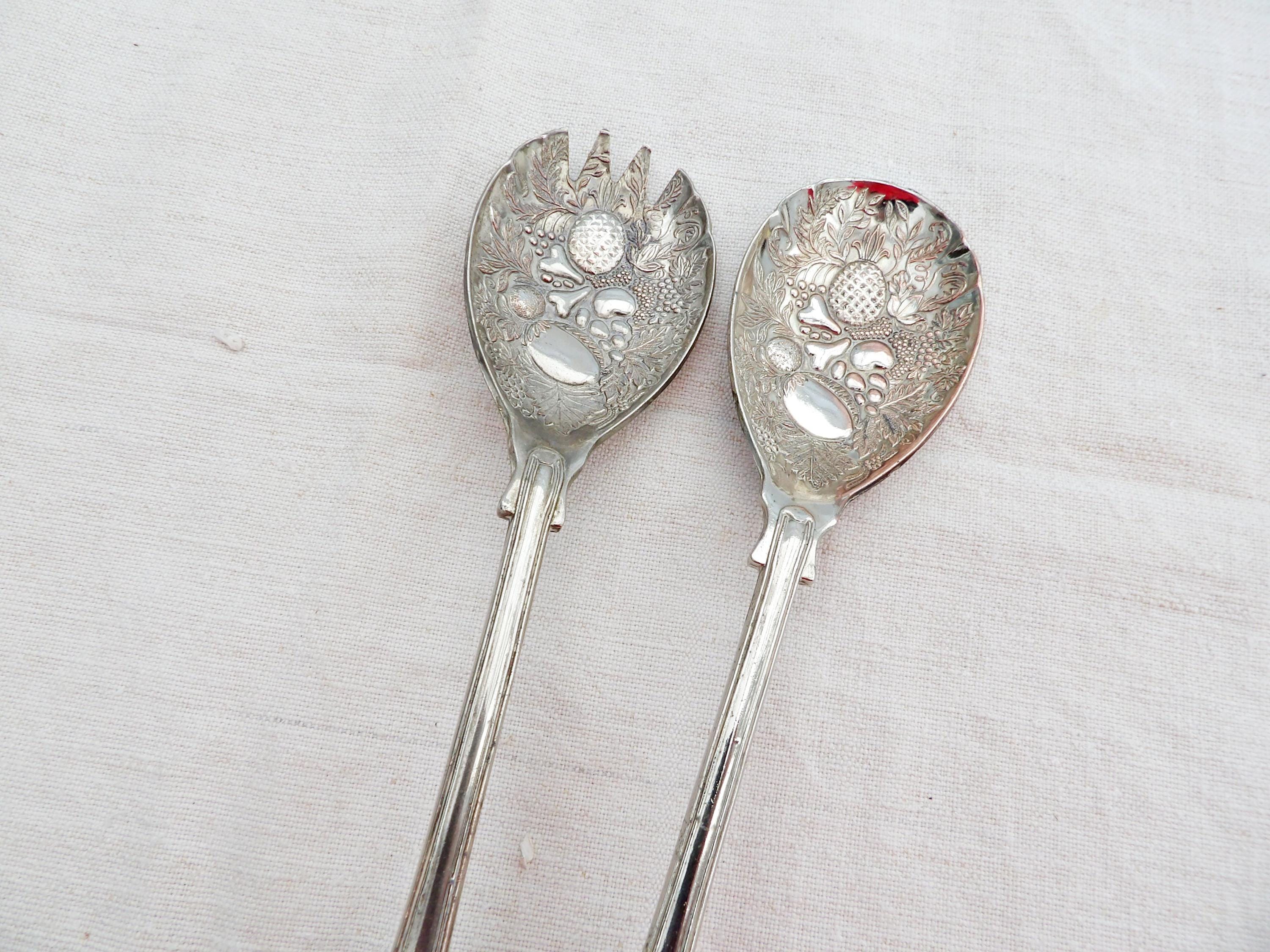 Antique Salad Servers - Silver Plated Salad Spoons - English Silverware ...