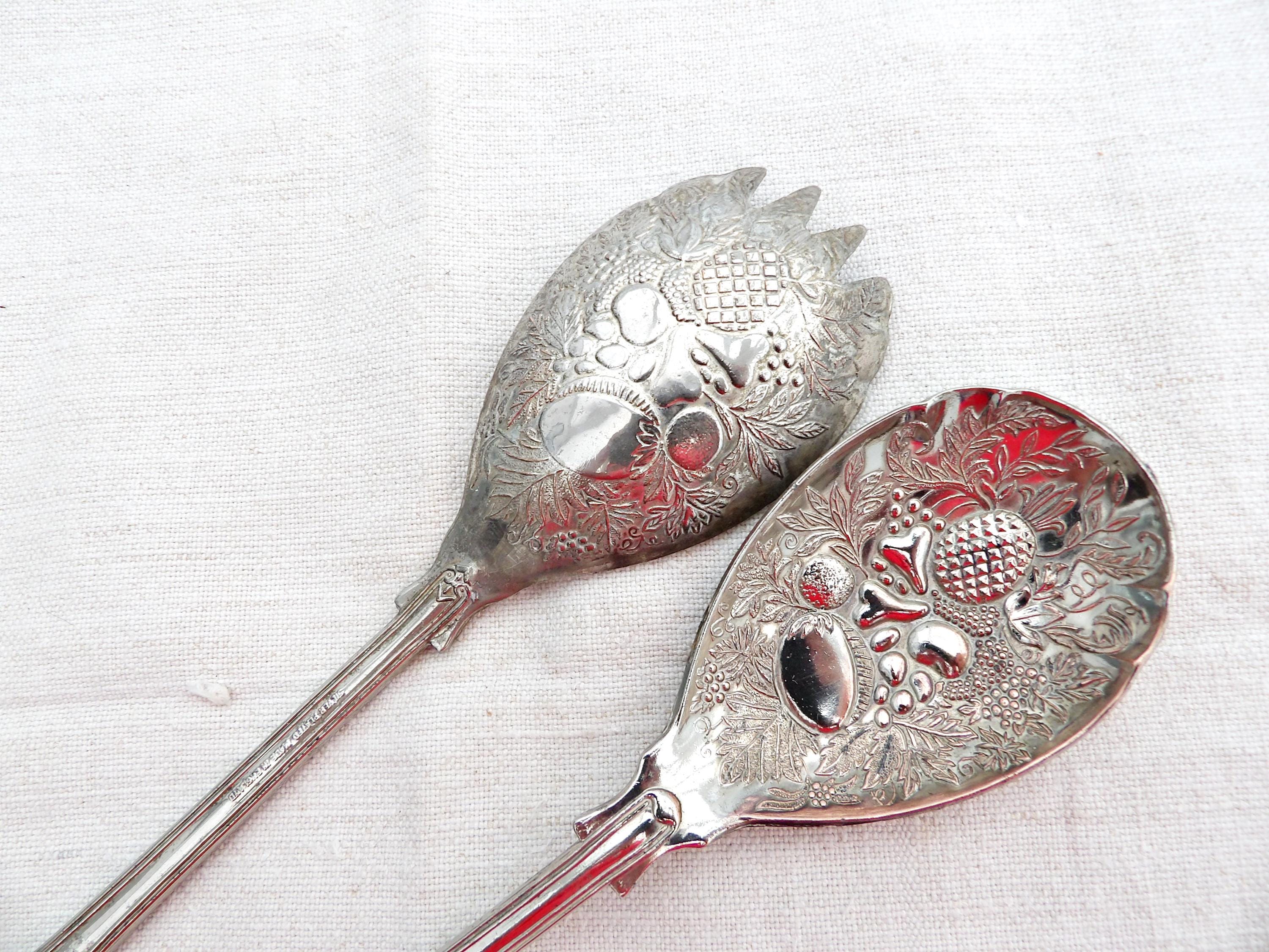 Antique Salad Servers - Silver Plated Salad Spoons - English Silverware ...