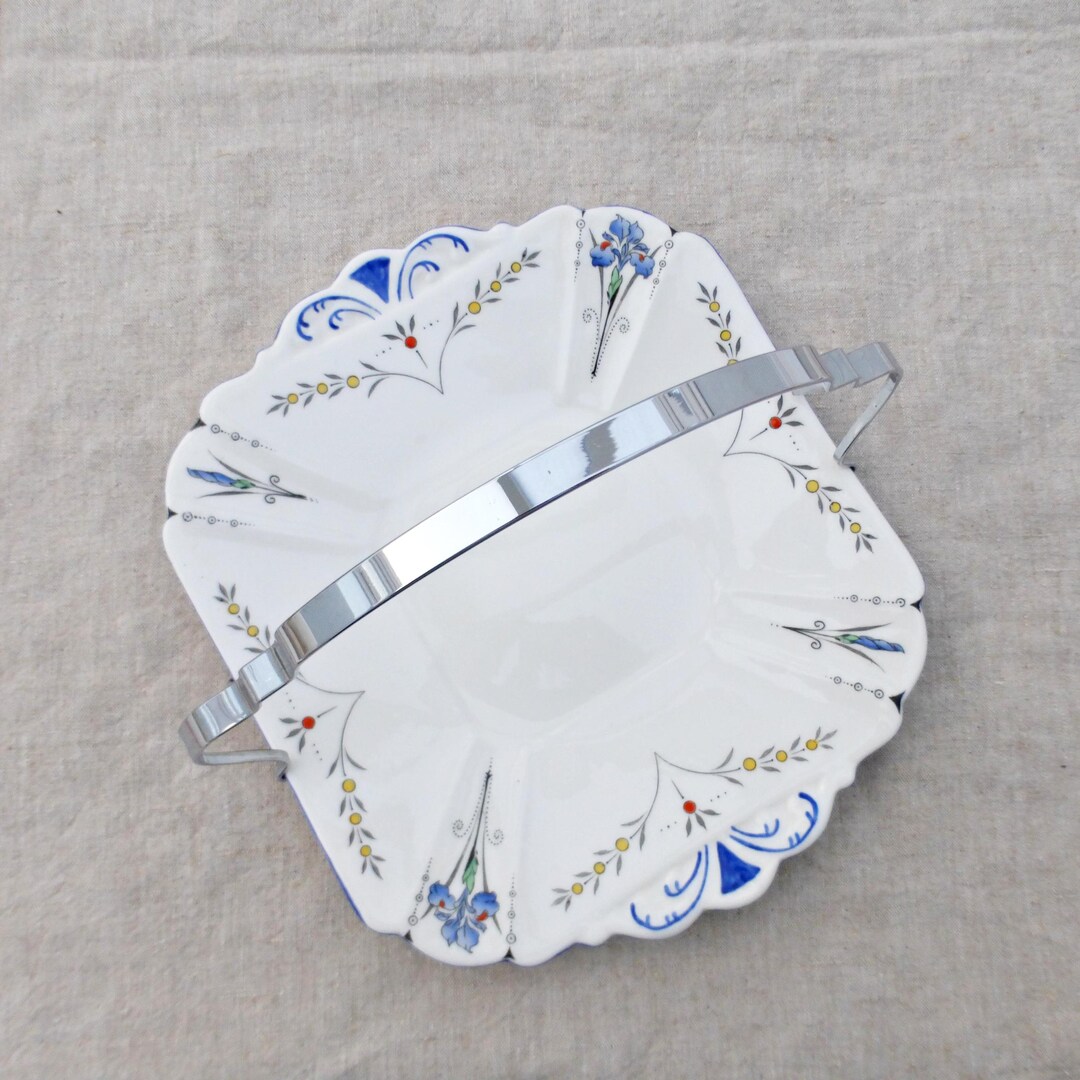 Shelley Blue Iris Cake Stand | Queen Anne Sandwich Plate | 1920s Dish ...